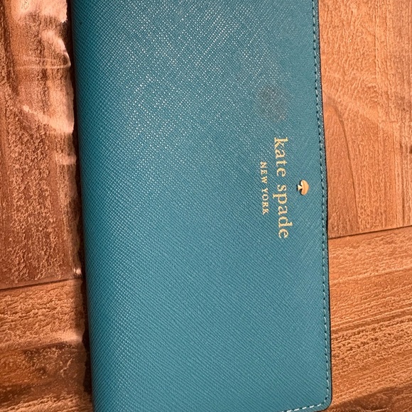 kate spade | Bags | Kate Spade Turquoise Wallet With Gold Accents ...